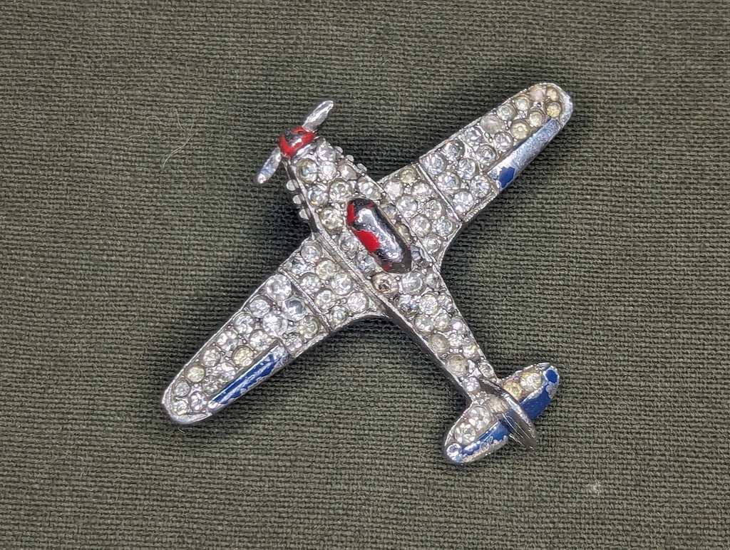 Vintage WWII Alfred Philippe Crown Trifari Rhinestone Airplane Pin