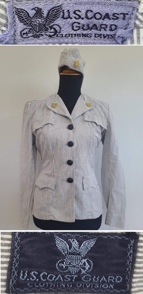 WWII Women's SPARS Coast Guard Seersucker Jacket and Garrison Cap Hat
