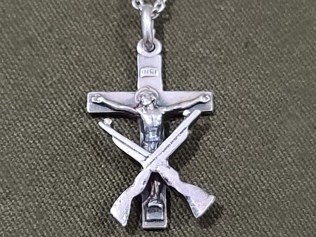 835 Silver Crucifix with Crossed Rifles