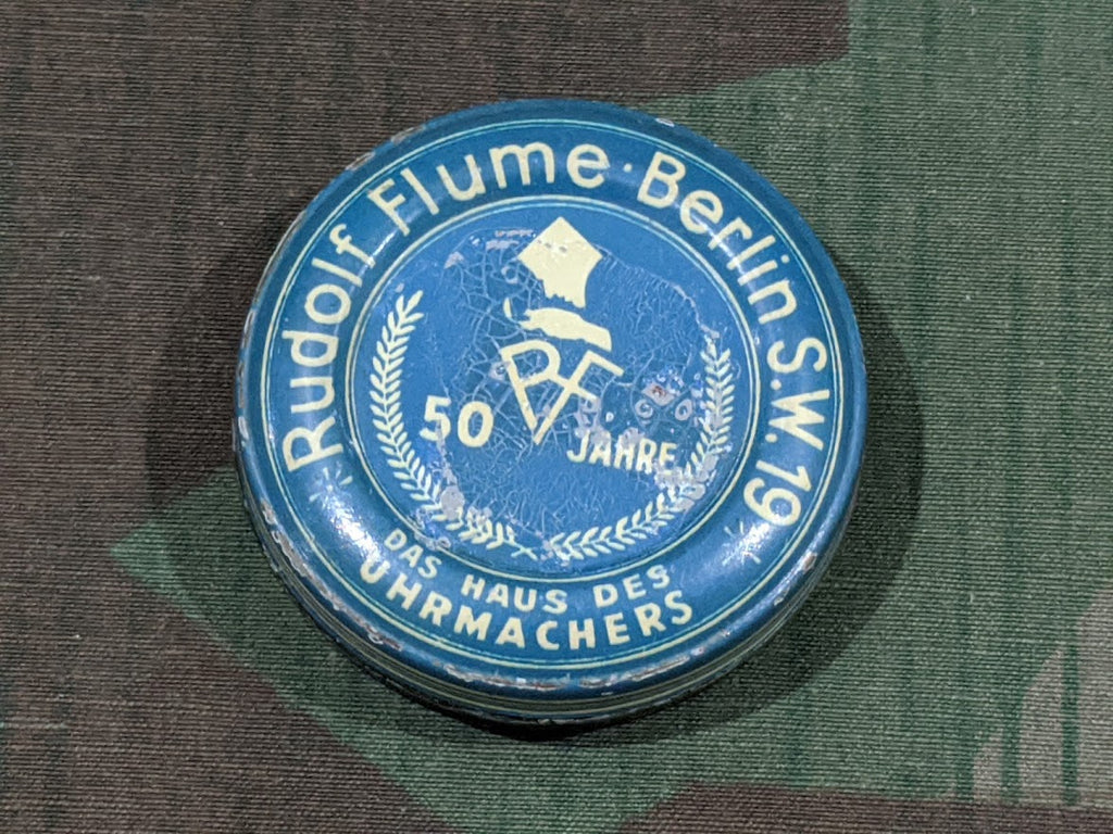 Vintage 1930s German Rudolf Flume Watchmaker's Tin 1937