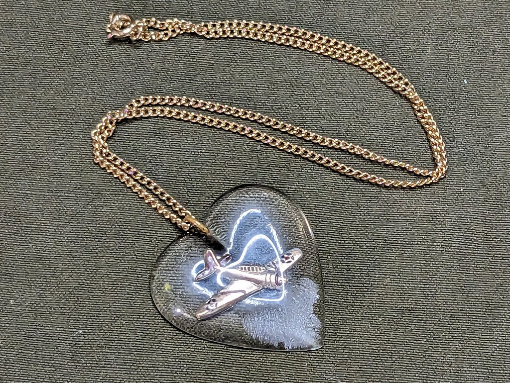 Vintage WWII Lucite North American T-6 Texan Airplane Heart Necklace
