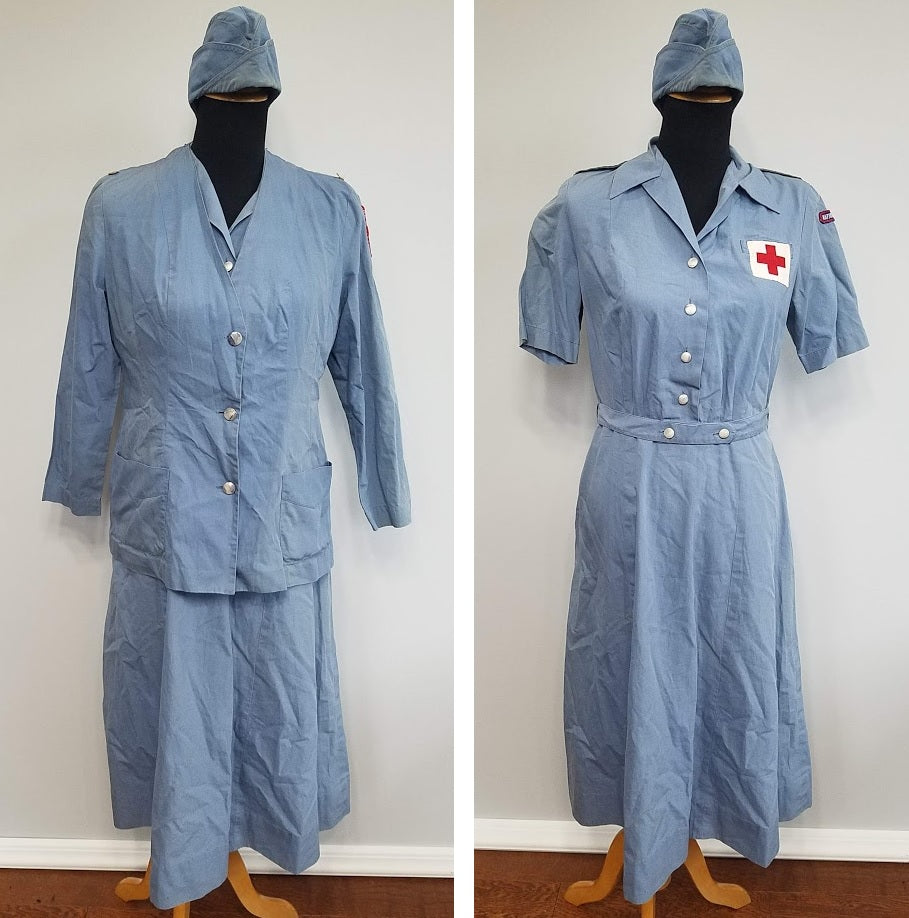 WWII Women's American Red Cross Uniform: Dress, Jacket, Garrison Cap Hat