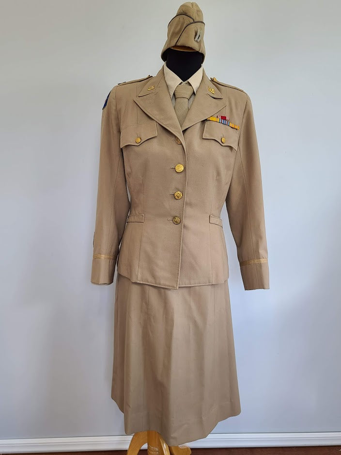 Complete Khaki WAC Officer's Uniform (B-37" W-26.5" H-39")