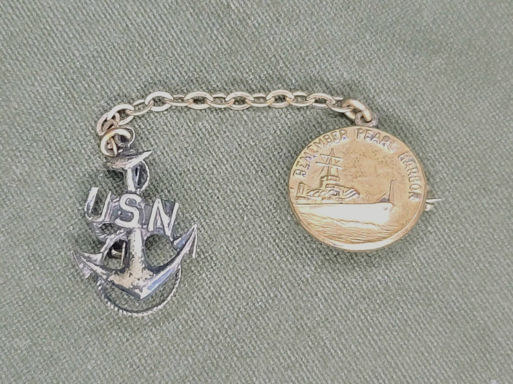 WWII Sweetheart Remember Pearl Harbor USN Chain Pin